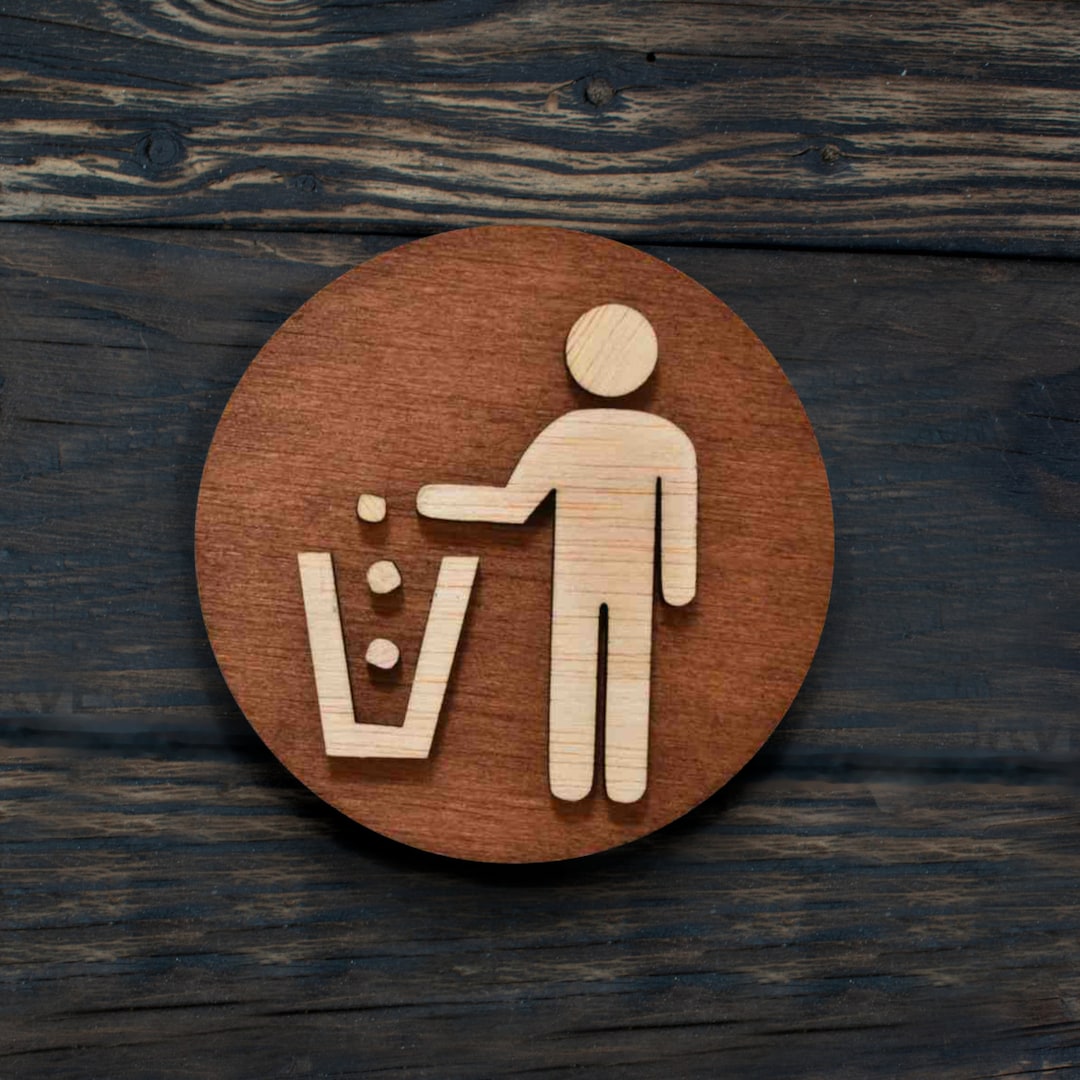 Round Wooden Trash Bin Sign , Garbage Bin Area Sign for Hotel, Airbnb ...