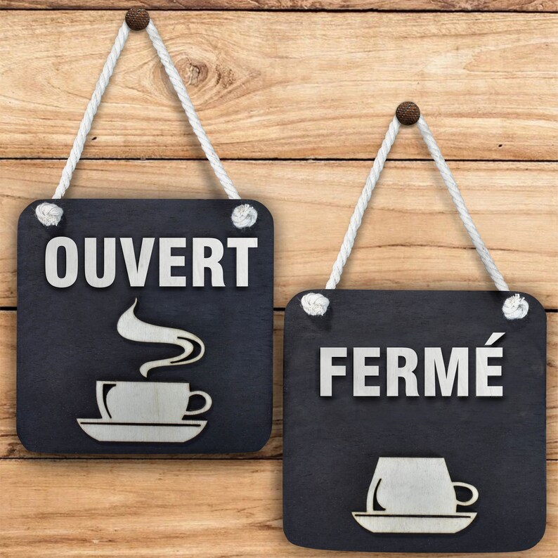 French Ouvert Fermet Wooden Sign for Coffee Shop, Double Sided Sign for ...