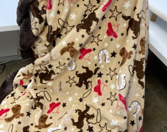 My Lil' Buckaroo Horsin Around Camel Cuddle Minky Fabric | Etsy