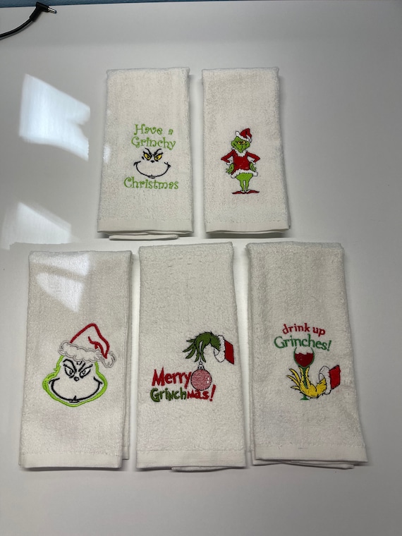 Grinch Embroidered Tea Towels - Etsy