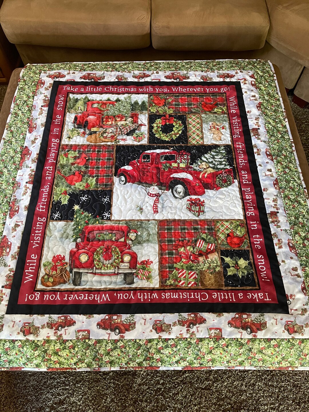 Little Red Truck Collage Quilt - Etsy