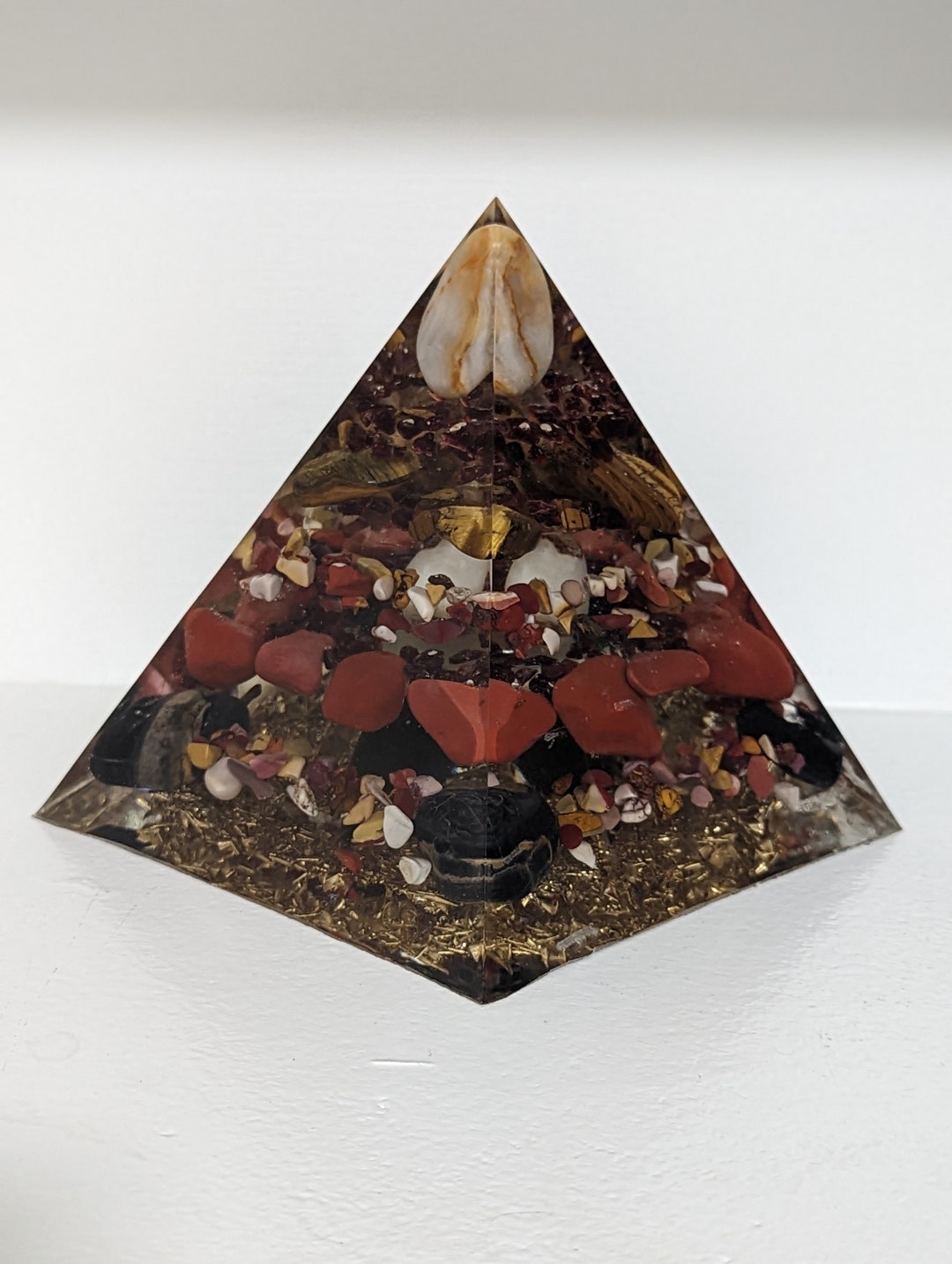Root Chakra Orgonite Pyramid VERY LARGE Quartz Crystal, Tigers Eye ...