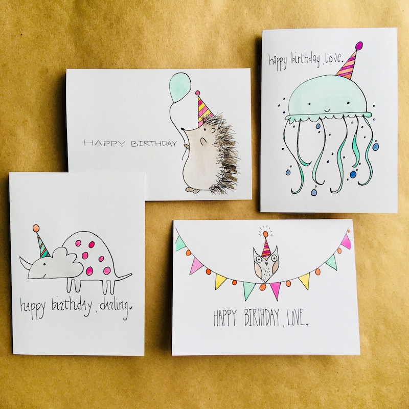 Hand Drawn Birthday Cards - Etsy