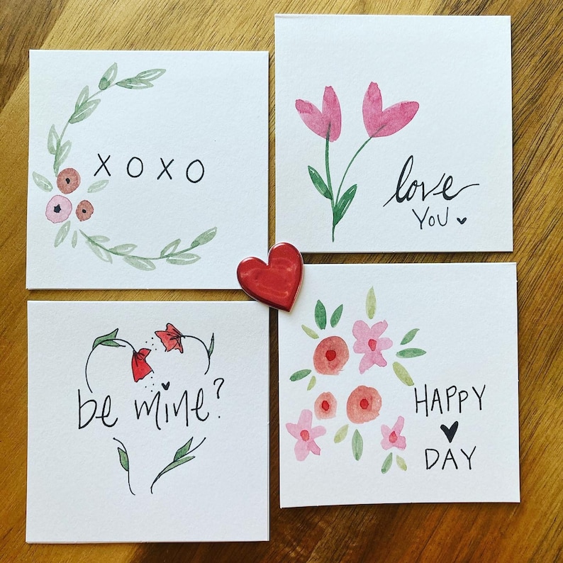 Mini Valentines Cards 4-pack - Etsy