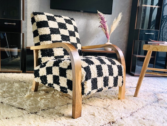 Mid Century Armchair Retro Lounge Chair Relax Vintage Style Chair Handmade Walnut Wood and Vintage Kilim Chair Etsy