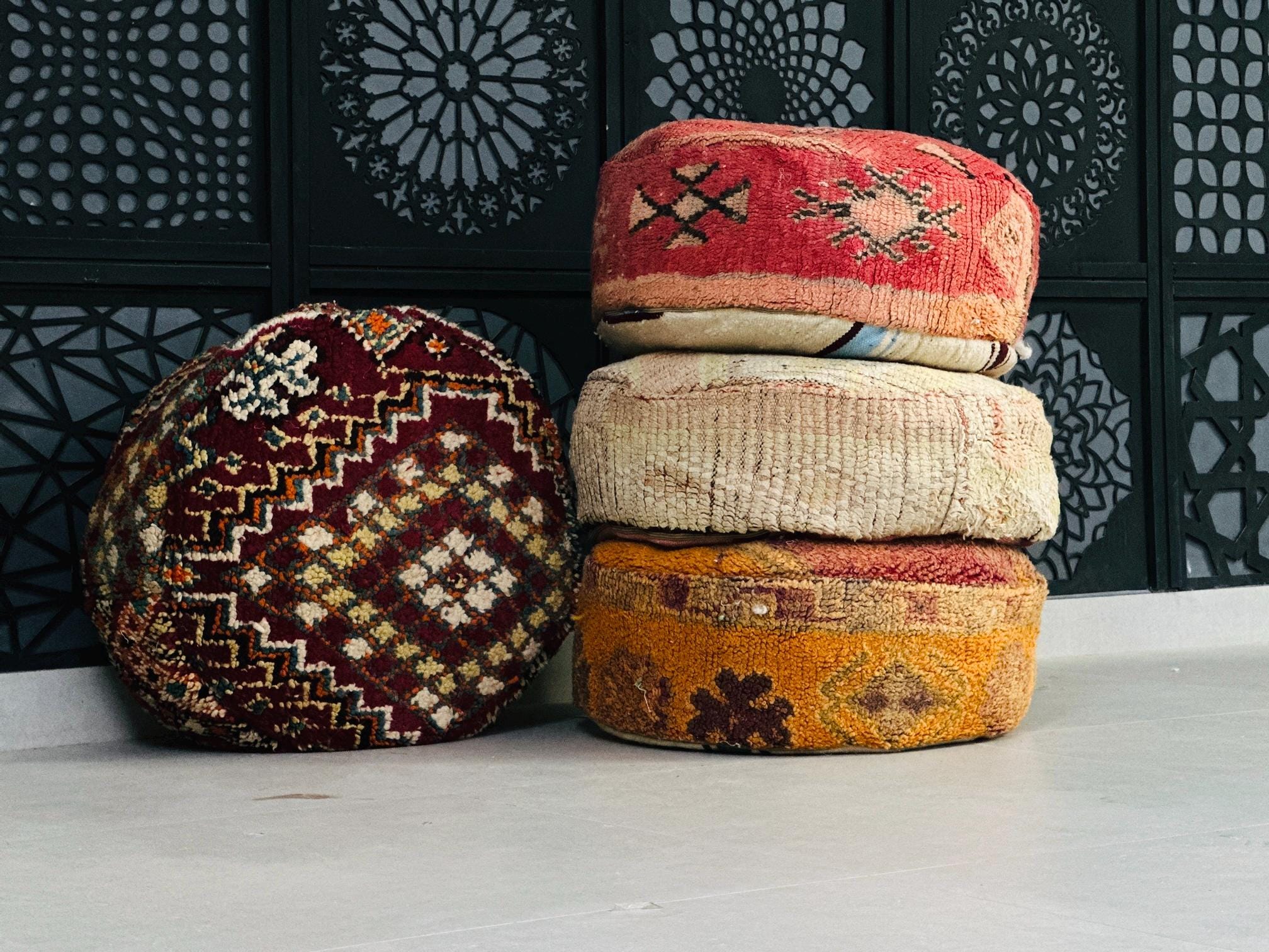 Kilim Pouf, Multi Color Moroccan Pouf, Vintage Pouf, Beni Ouarain Pouf ...