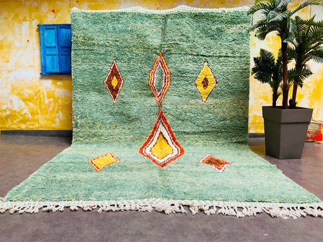 All Sizes Green Beni Ourain Rug, Authentic Custom Moroccan Rug, Berber ...