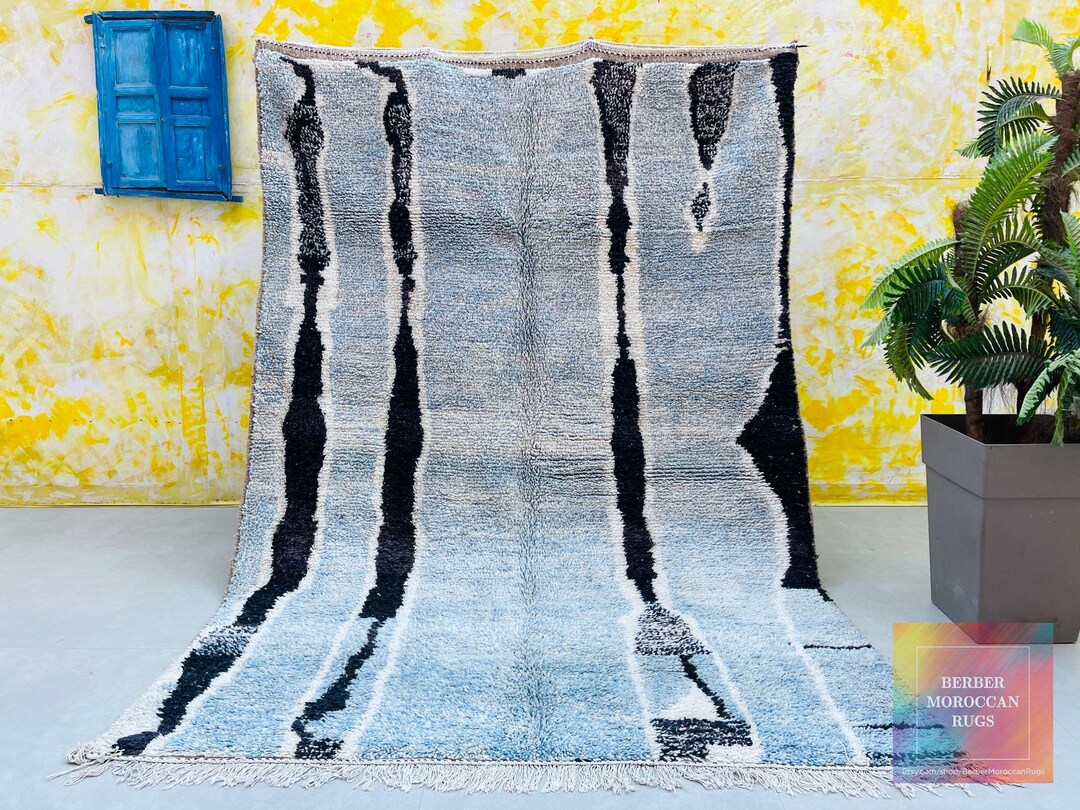 Blue Morocco Rug 6.4 FT X 9.4 FT Moroccan Berber Carpet Berber Rug Beni ...