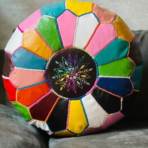 Moroccan POUF 70% OFF With Colorful Stitching Leather Pouf Ottoman Pouf ...