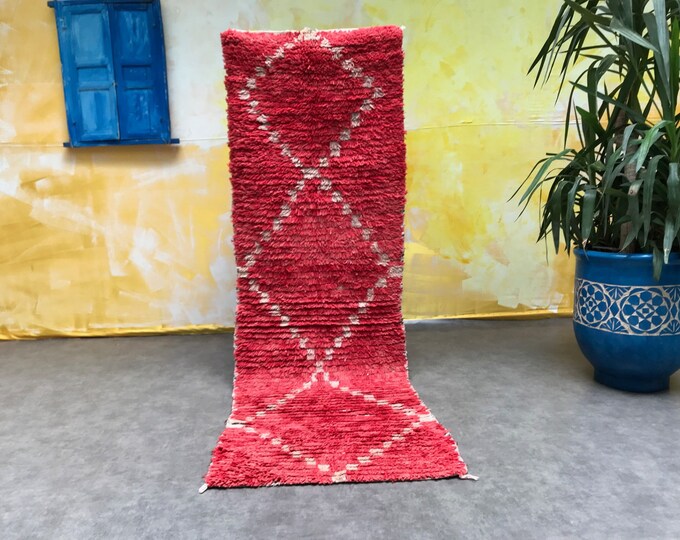2x7 Luxury Red Long Runner Rug - Wool Berber Moroccan Carpet - Etsy