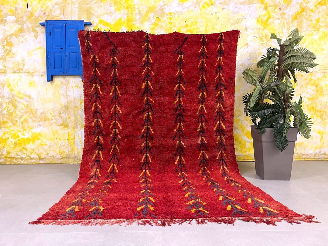 Red Moroccan Area Rug 6.3 Ft X 9.8 Ft, Boujaad Rug, Handmade Furniture ...