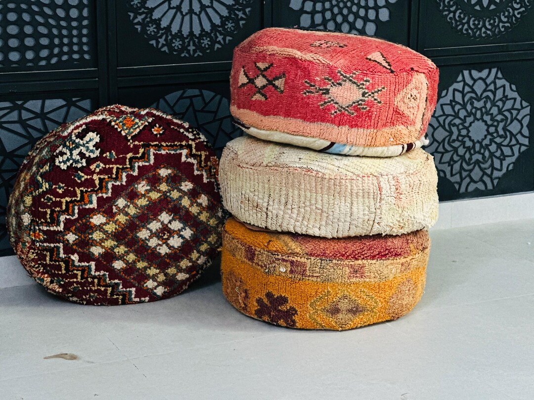 Kilim Pouf, Multi Color Moroccan Pouf, Vintage Pouf, Beni Ouarain Pouf ...