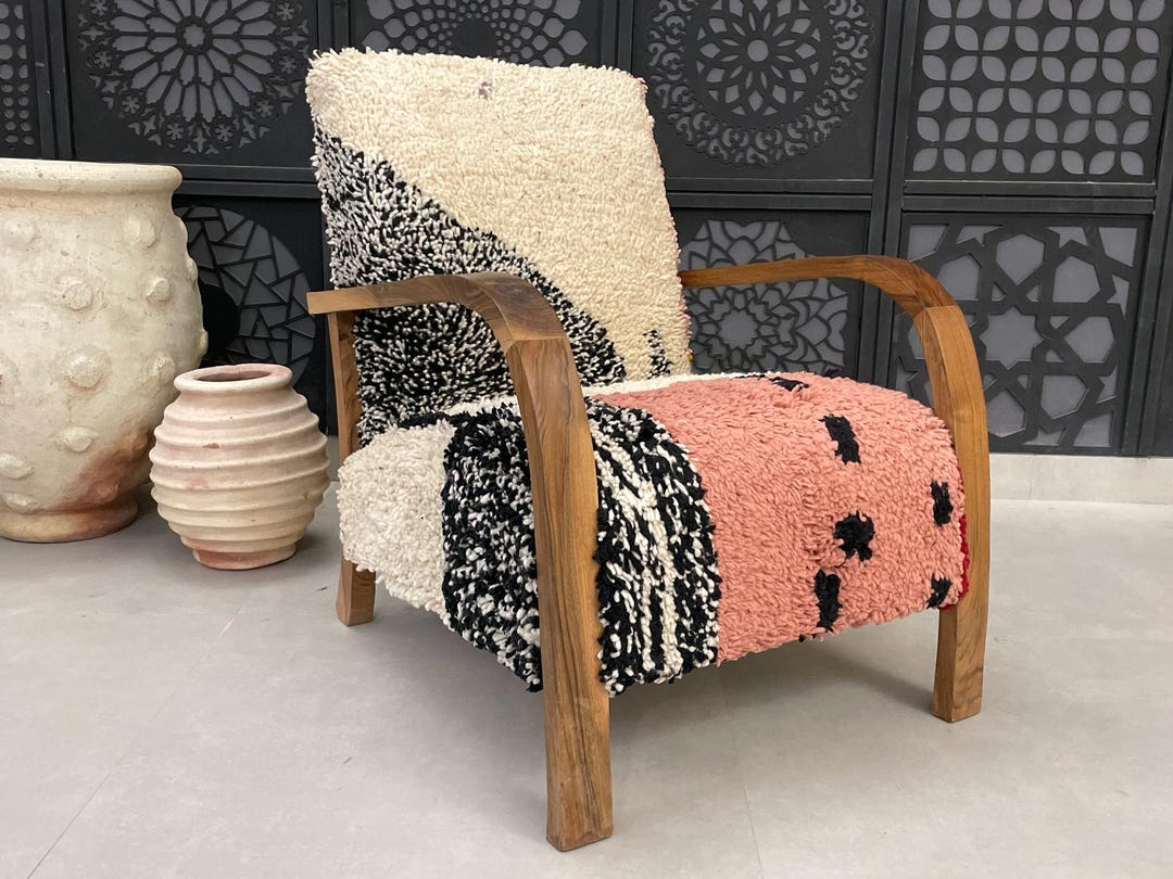 Handmade Moroccan Patchwork Wool Chair - Cozy Boho Accent Chair With ...