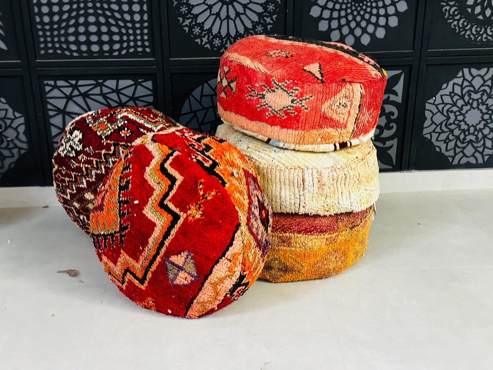 Kilim Pouf, Multi Color Moroccan Pouf, Vintage Pouf, Beni Ouarain Pouf ...