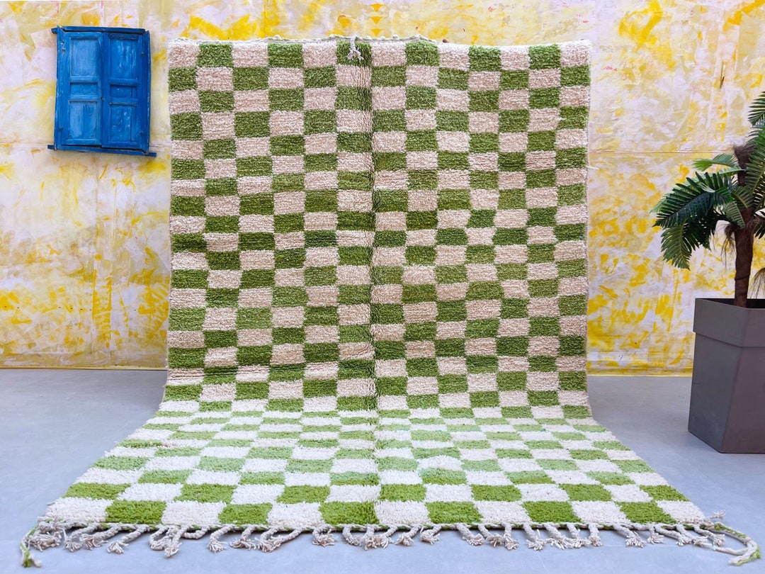 Green Checkered Rug Handmade Moroccan Shag Rug - Etsy