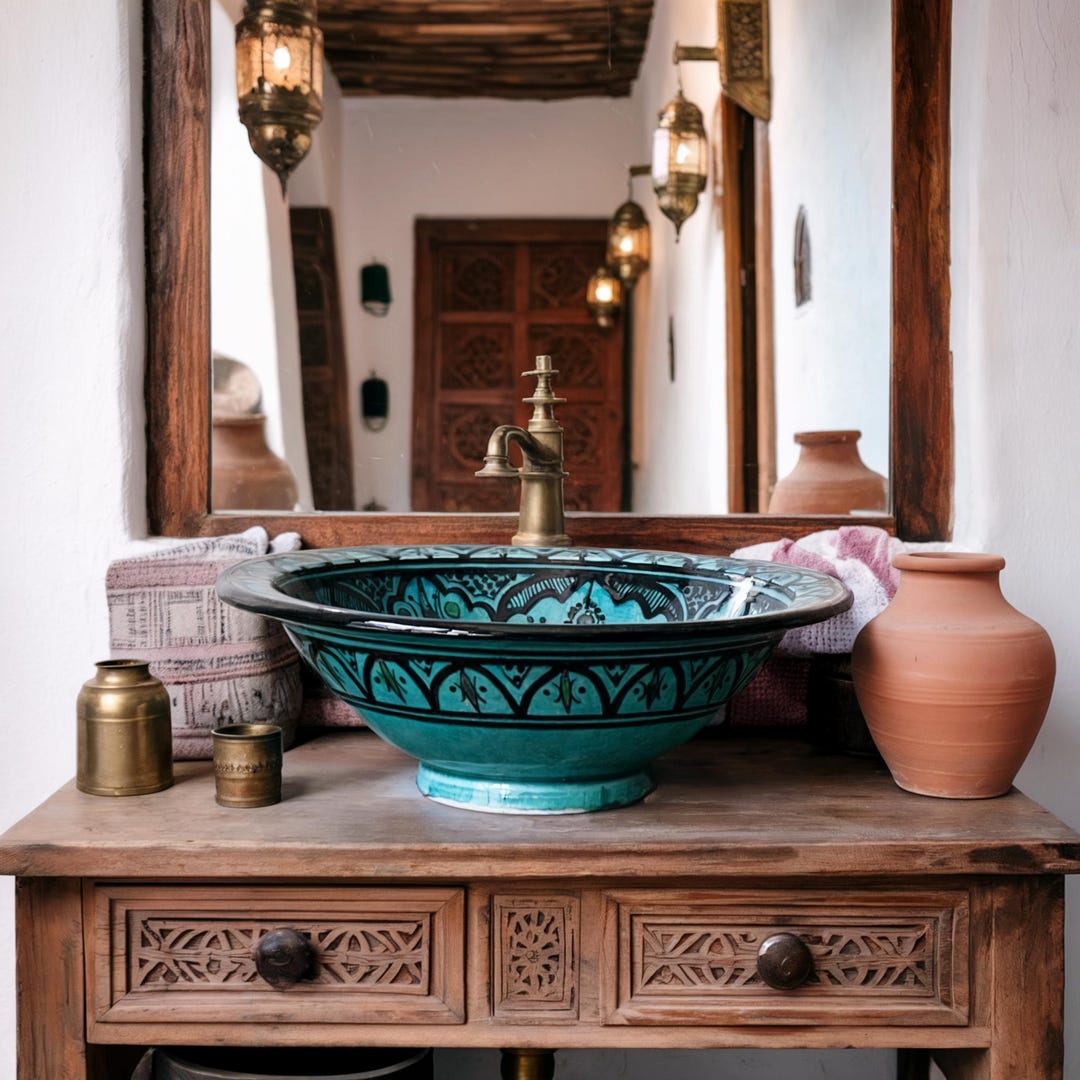 Handmade Moroccan Ceramic Sink – Artisan Vessel Basin, Hand Painted ...