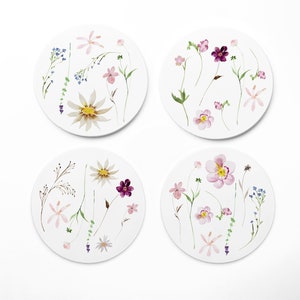 Pressed Flowers Ceramic Coaster Set | Floral Drinks Coaster, Set of ...