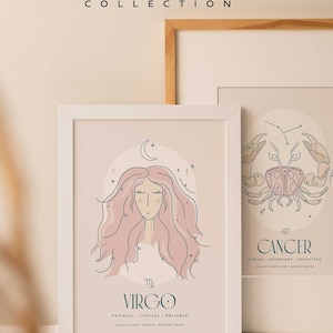 Virgo Zodiac Print | Celestial Star Sign Gift, Illustrated Wall Art ...