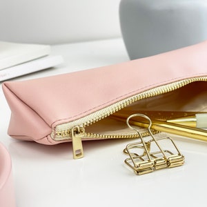 Blush Pink Pencil Case, Vegan Leather Case, Luxury Pen Pouch, Slim ...