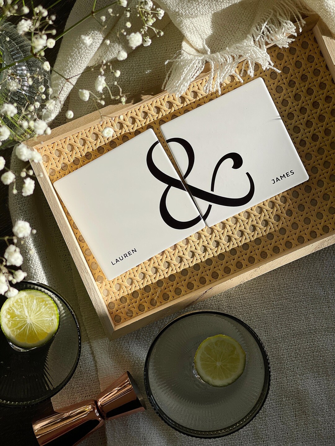 Personalised Couples Coaster Set | 9th Anniversary Gift for Him ...
