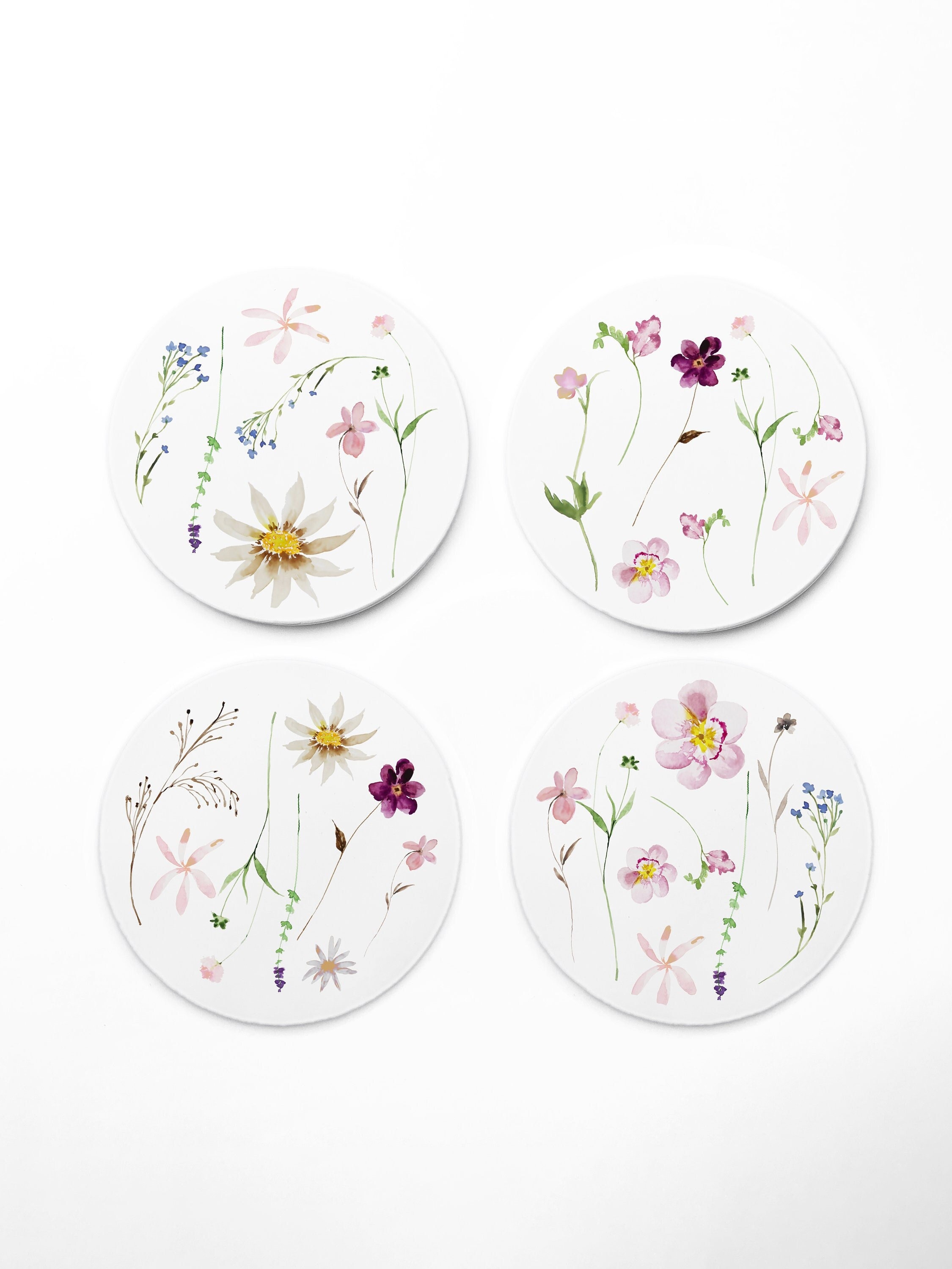 Pressed Flowers Ceramic Coaster Set Floral Drinks Coaster - Etsy UK