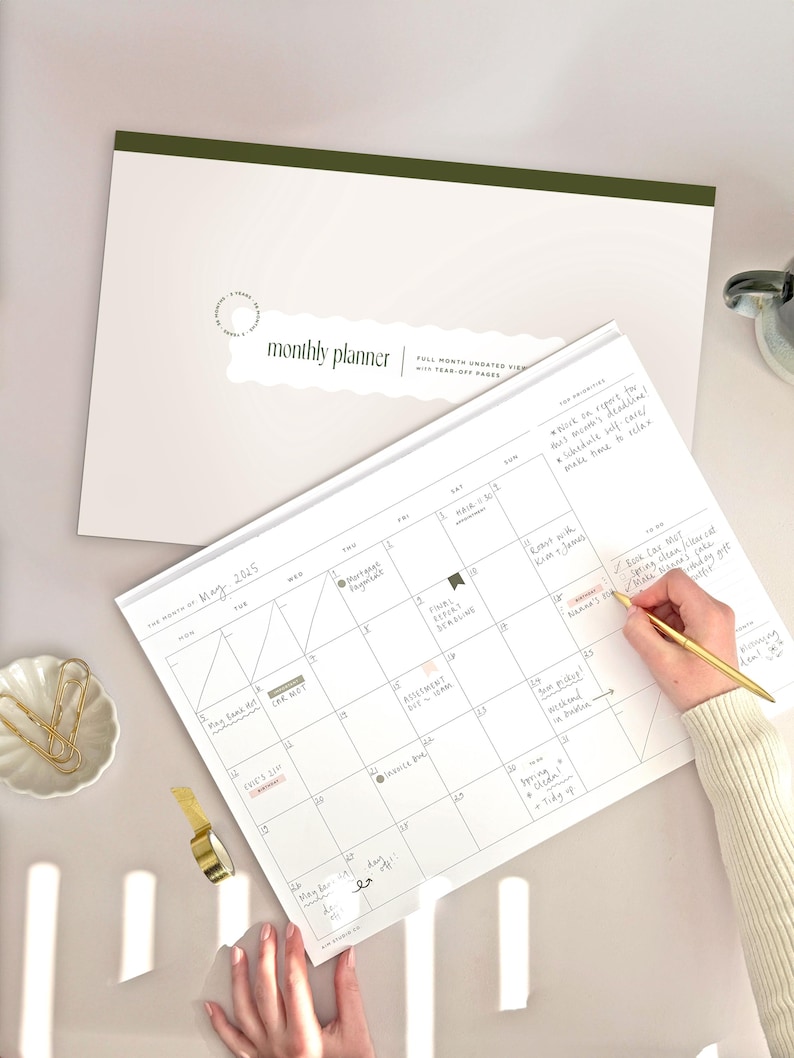 Monthly Planner Notepad: A3 or A4 Undated Tear-off Desk Pad - Etsy ...