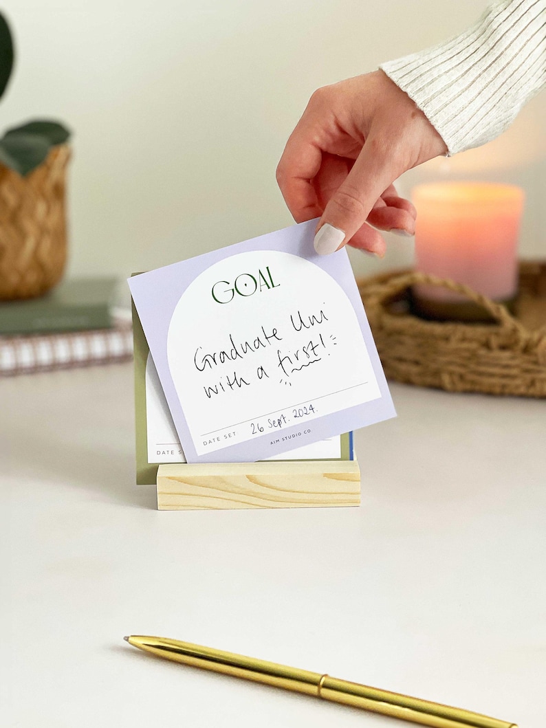 Goal Setting Cards: Personal Development Tool With Pine Wood Holder - Etsy