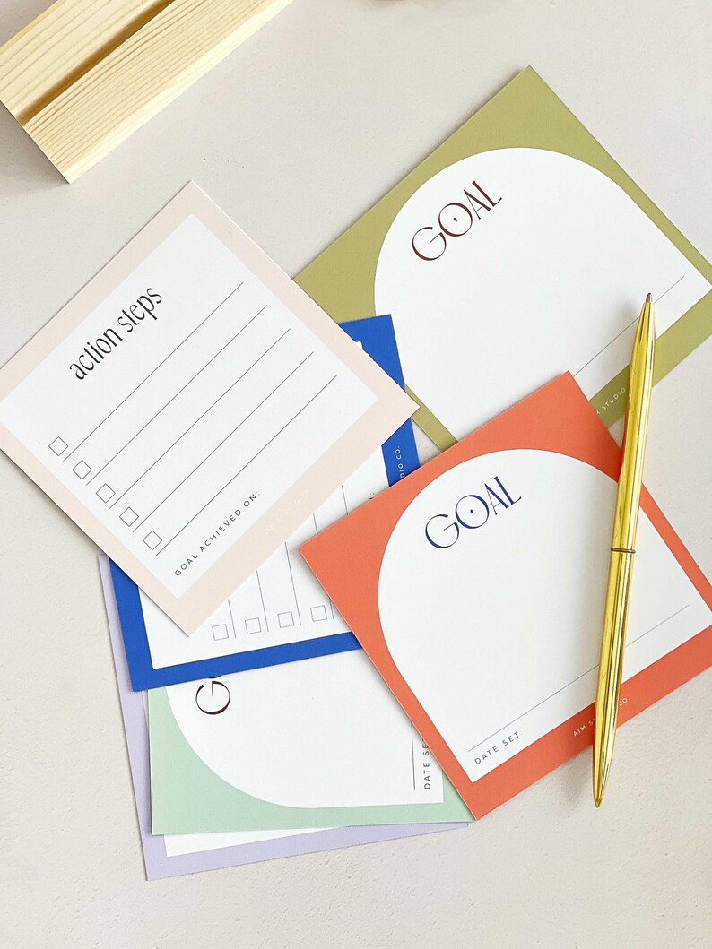 Goal Setting Cards: Personal Development Tool With Pine Wood Holder - Etsy