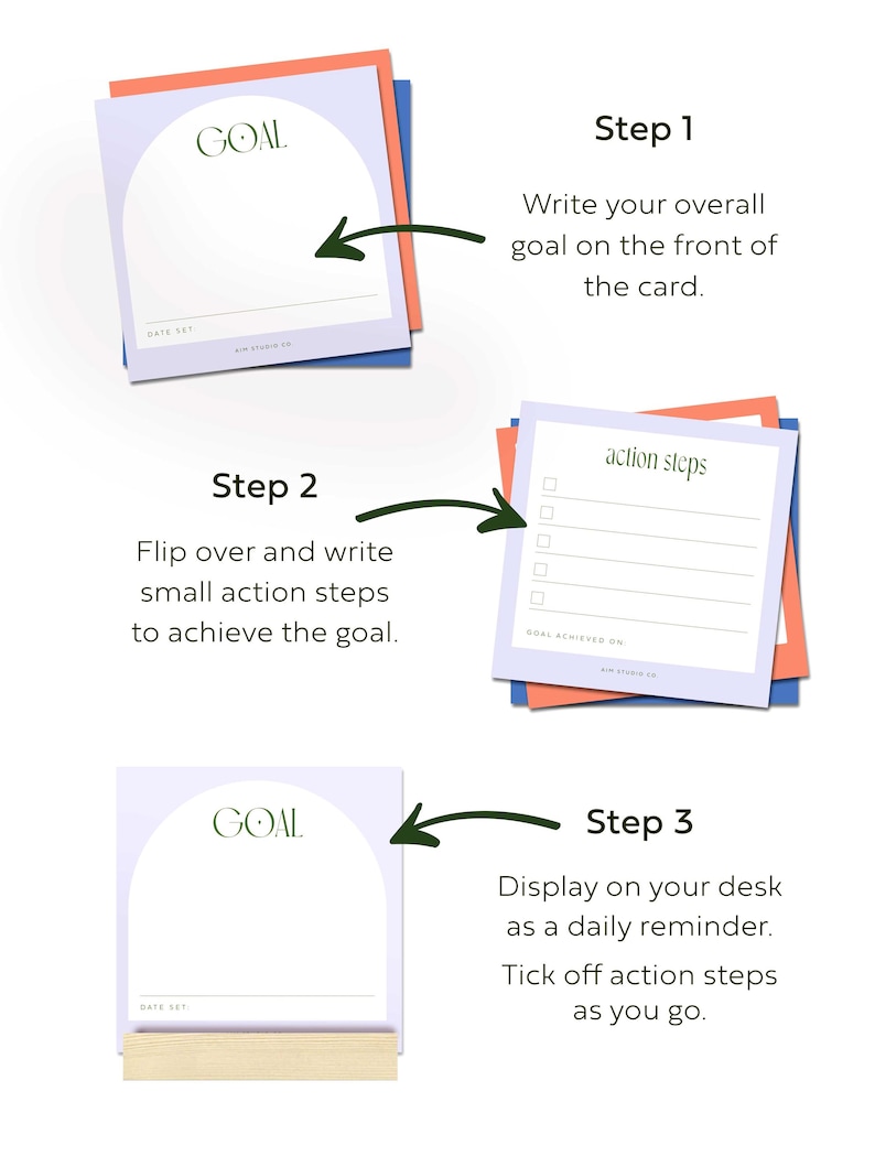 Goal Setting Cards: Personal Development Tool With Pine Wood Holder - Etsy