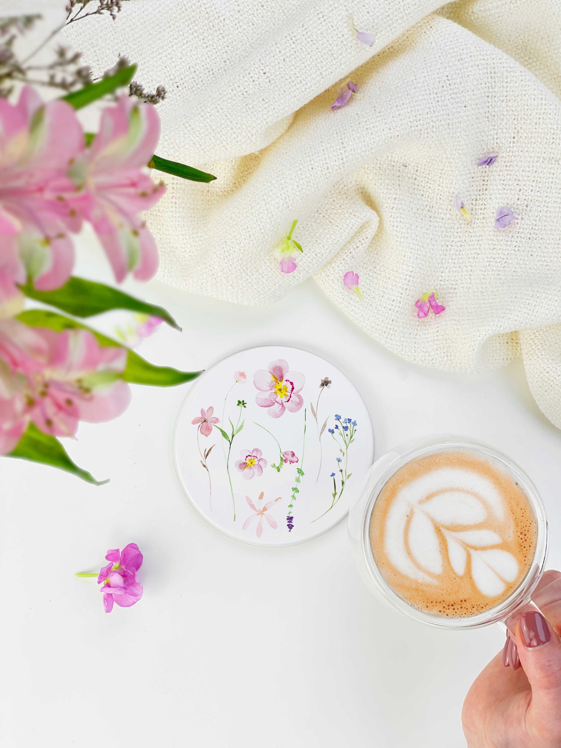 Pressed Flowers Ceramic Coaster Set Floral Drinks Coaster - Etsy UK