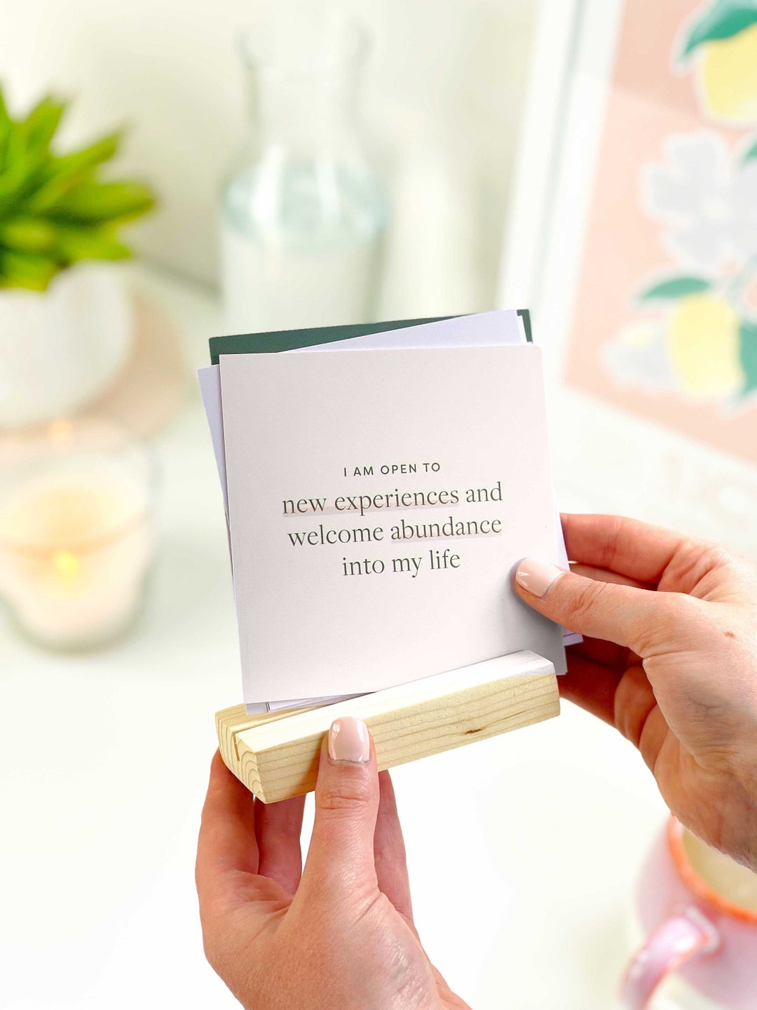 Positive Daily Affirmation Cards With Wood Holder | Inspirational ...