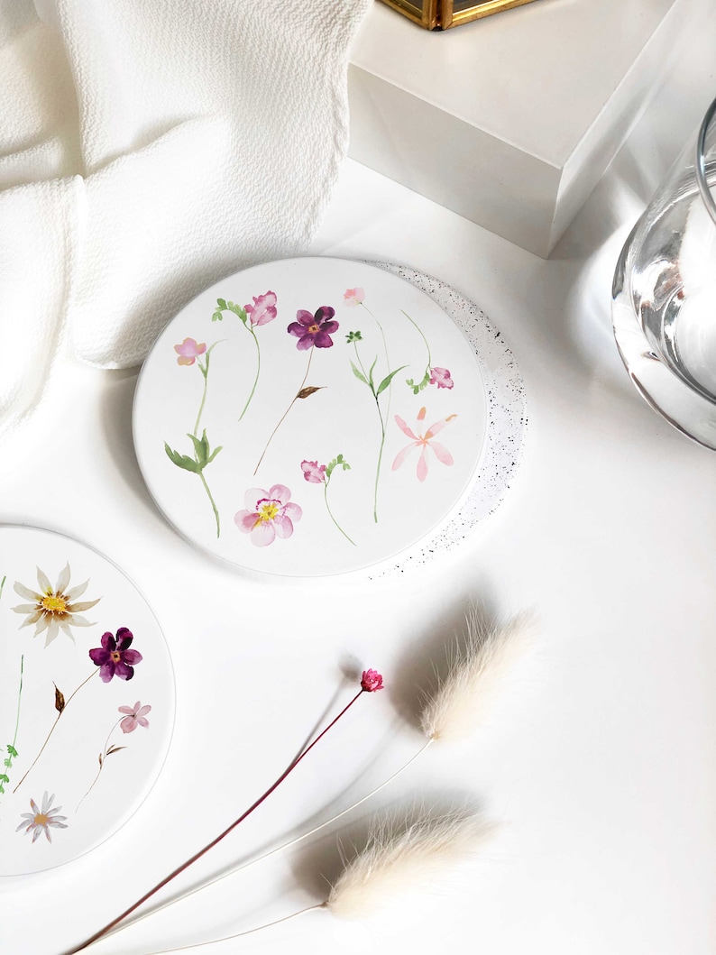 Pressed Flowers Ceramic Coaster Set Floral Drinks Coaster - Etsy UK