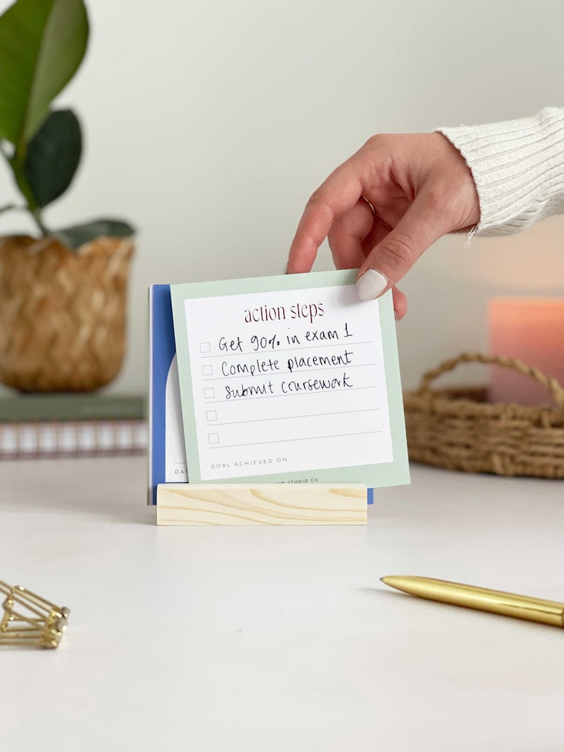 Goal Setting Cards: Personal Development Tool With Pine Wood Holder - Etsy