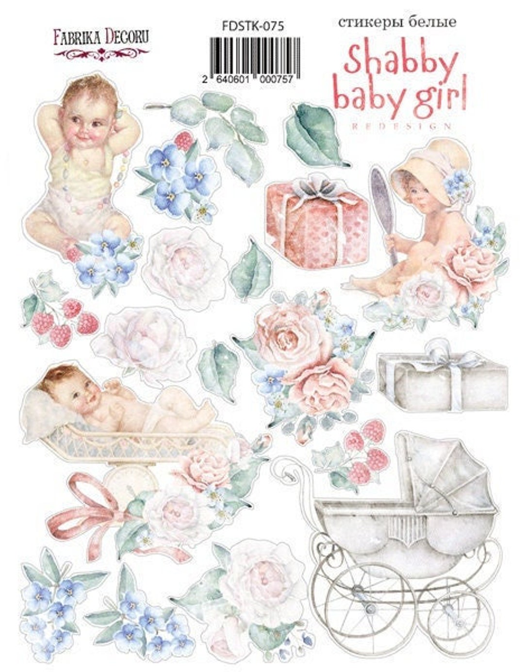 Fabrika Decoru Shabby Baby Girl Sticker Sheet, Childhood Stickers ...