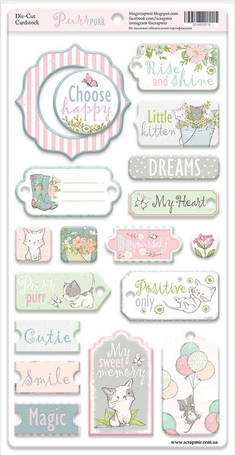 Scrapmir Purr Purr Chipboard Embellishments, Cute Cat Cardstock Die ...