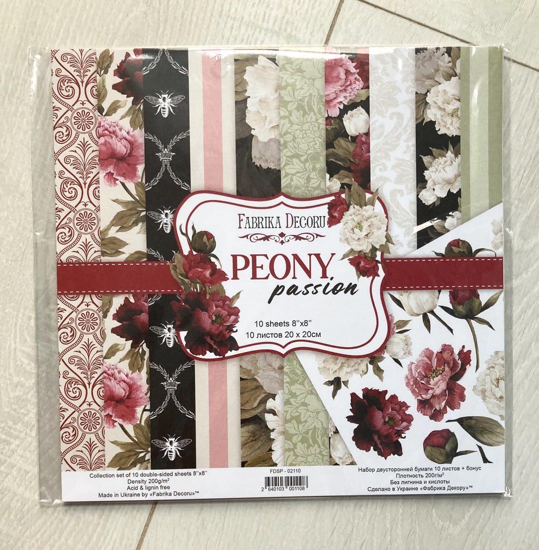 Fabrika Decoru "peony Passion" 8x8 Paper Pad, Wedding Floral Scrapbook ...