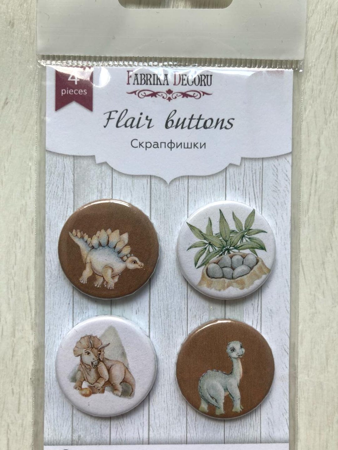 Fabrika Decoru Dinosauria Flair Buttons, 4 Scrapbook Metal Badges 25mm ...