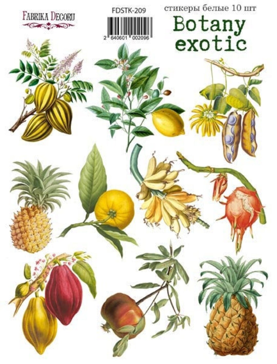 Fabrika Decoru Botany Exotic Scrapbook Sticker Sheet, Tropical Fruits ...