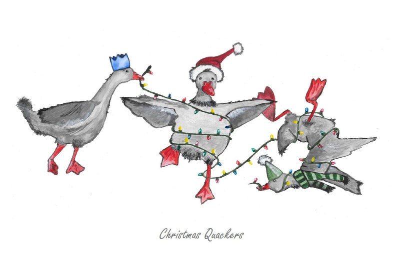 Christmas Quackers Cute Duck Card With Glitter - Etsy