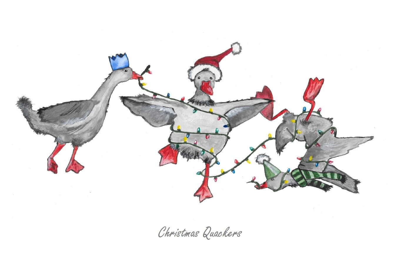 Christmas Quackers Cute Duck Card With Glitter - Etsy