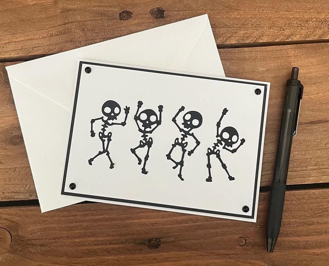 Dancing Skeletons Greetings Card Blank Inside - Skull Birthday Card ...