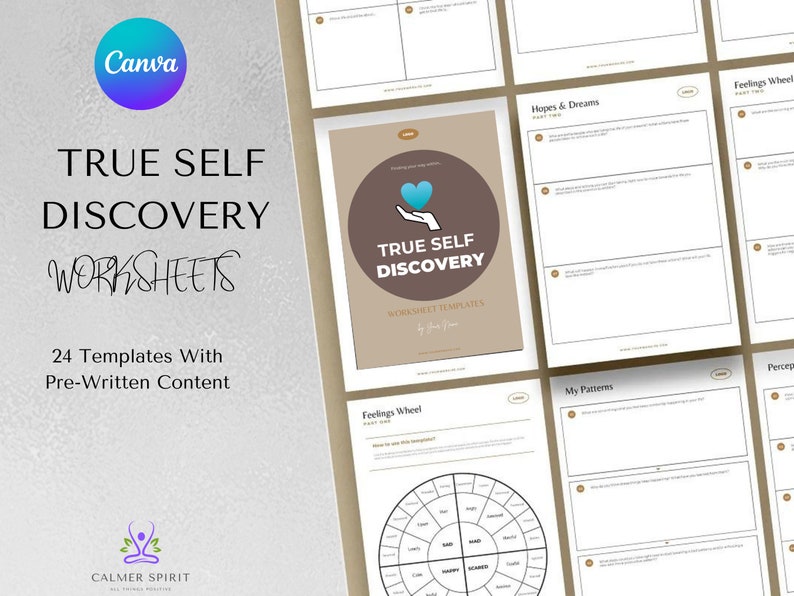 True Self Discovery Worksheets Canva Templates Wellness - Etsy