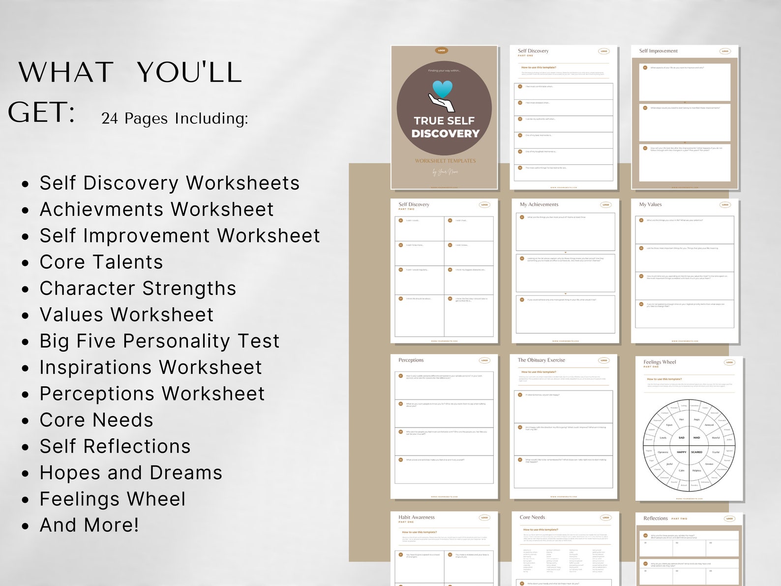 True Self Discovery Worksheets Canva Templates Wellness - Etsy