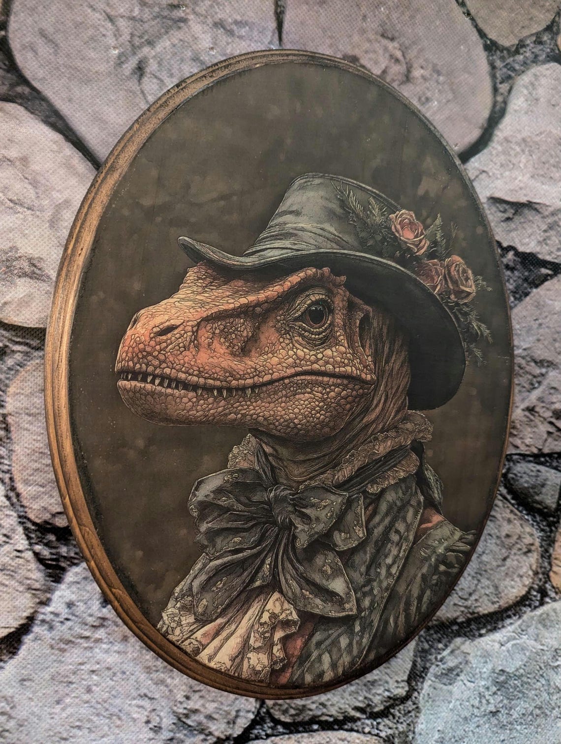Miss T Rex Dinosaur Victorian Wood Portrait - Vintage Style ...