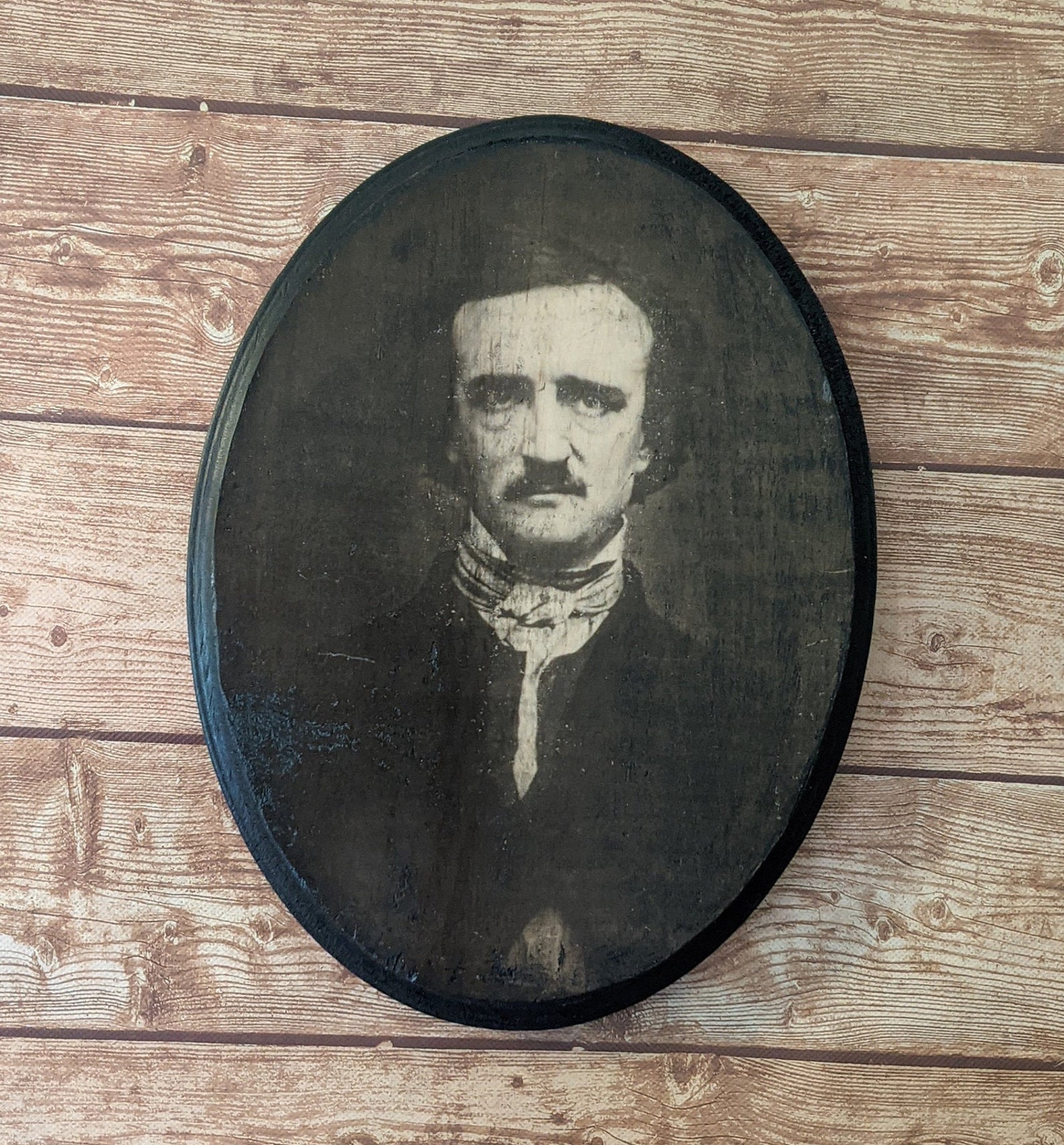Edgar Allan Poe Portrait Wooden Sign Wall Plaque Handmade Wood Ink ...