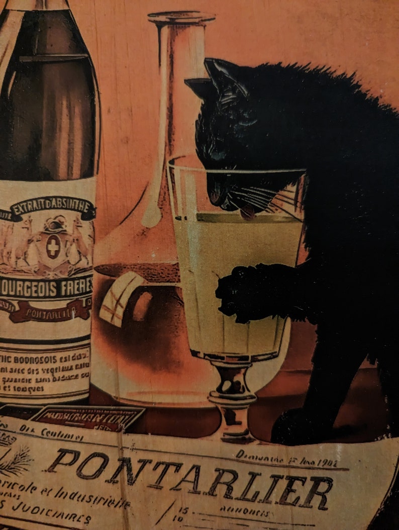 Absinthe Bourgeois Cat Wall Art Wooden Wall Sign - 1902 Absinthe Liquor ...