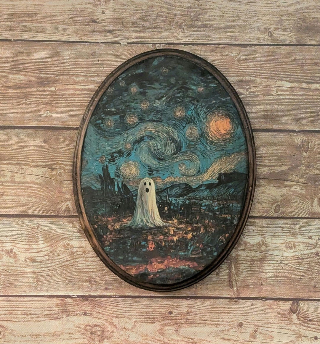 Starry Night Vintage Ghost - Wood Halloween Fall Gothic Wall Art ...