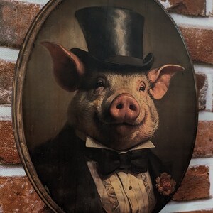 Mr Pig Victorian Portrait - Vintage Style Animal Wall Art - Wooden ...