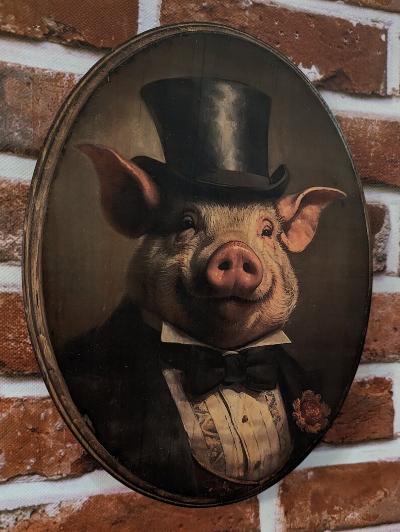 Mr Pig Victorian Portrait - Vintage Style Animal Wall Art - Wooden ...