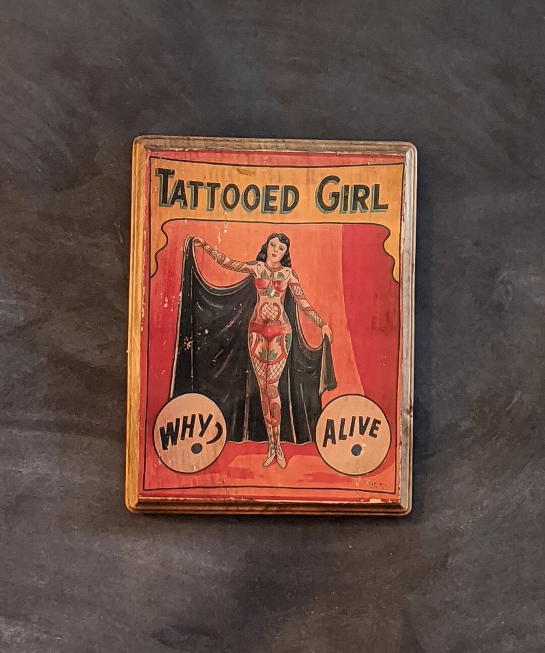 Tattooed Girl Freak Show Sideshow Vintage Art Hanging Wall Plaque Sign Handmade Tattoo Wall Art